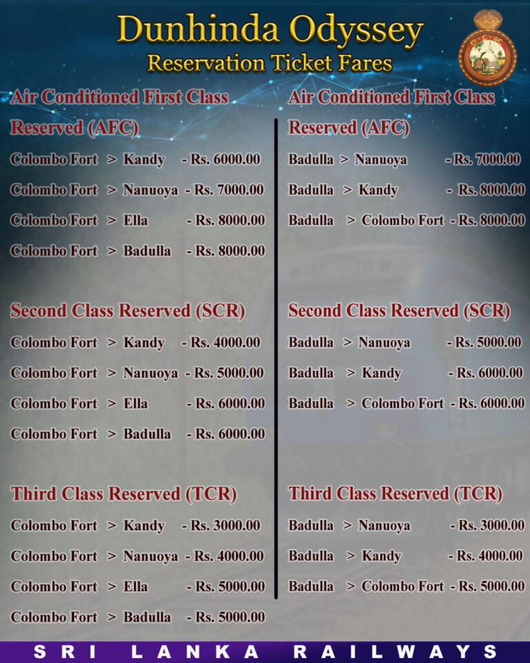 Dunhinda Odyssey Train (Colombo - Badulla) - Train Timetable